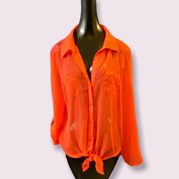 lei | Tops | Lei Blouse Sheer Neon Orange With Lace Back Size Xxl 9 ...